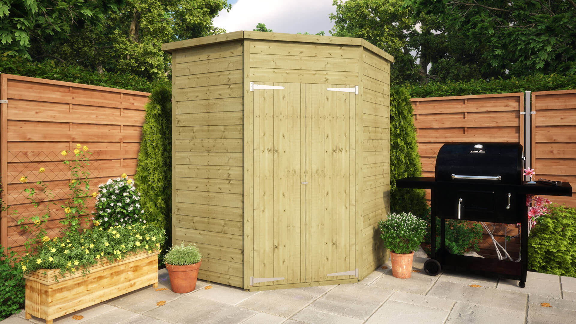 Pressure Treated Corner Windowless Shed | Project Timber