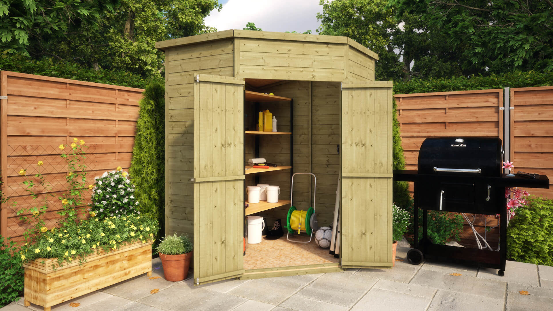 Pressure Treated Corner Windowless Shed | Project Timber