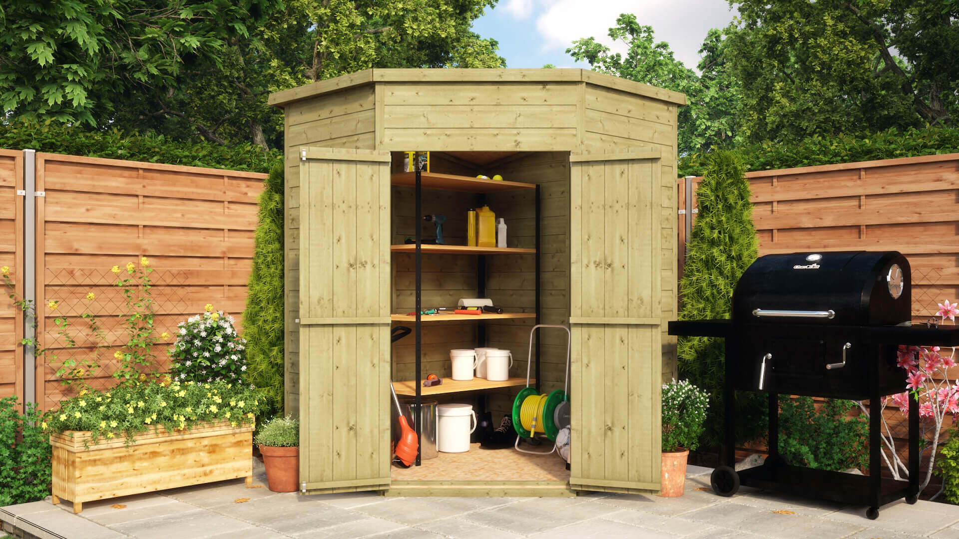 Pressure Treated Corner Windowless Shed | Project Timber