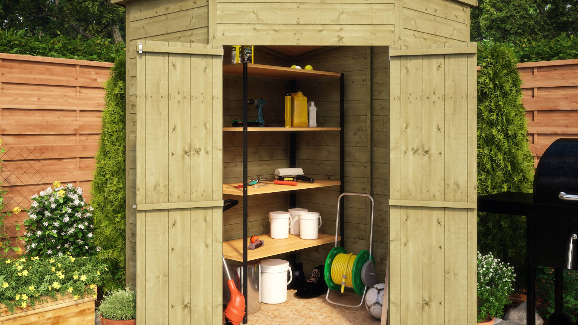 Pressure Treated Corner Windowless Shed | Project Timber