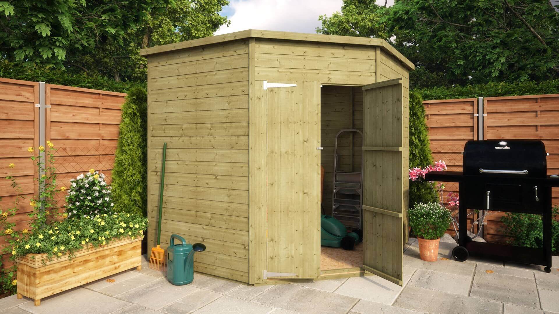 Pressure Treated Corner Windowless Shed | Project Timber