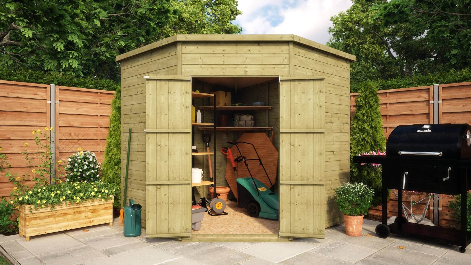 Pressure Treated Corner Windowless Shed | Project Timber